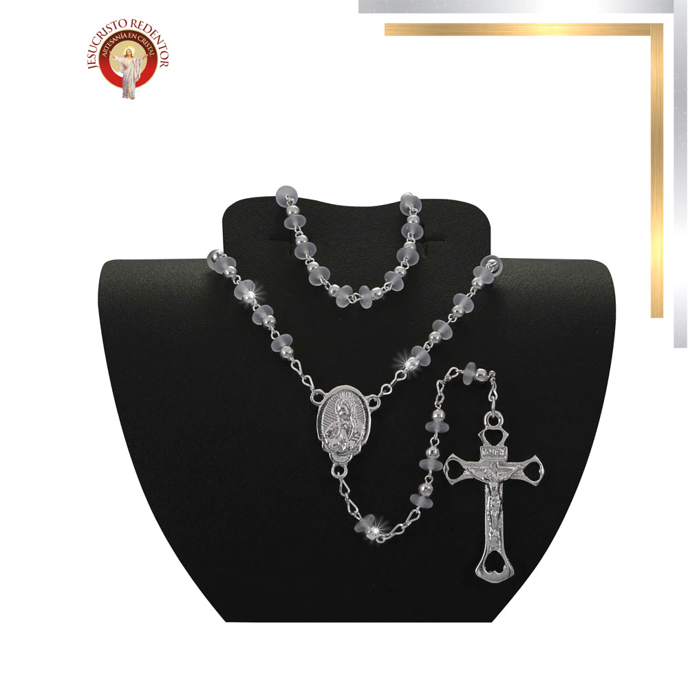 RE04-1 ROSARIO LENTEJA C/COCO #4 PLATA – Jesucristo Redentor